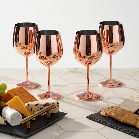 Stainless Steel Copper Rose Gold Wine Glasses X 4 Cargo
